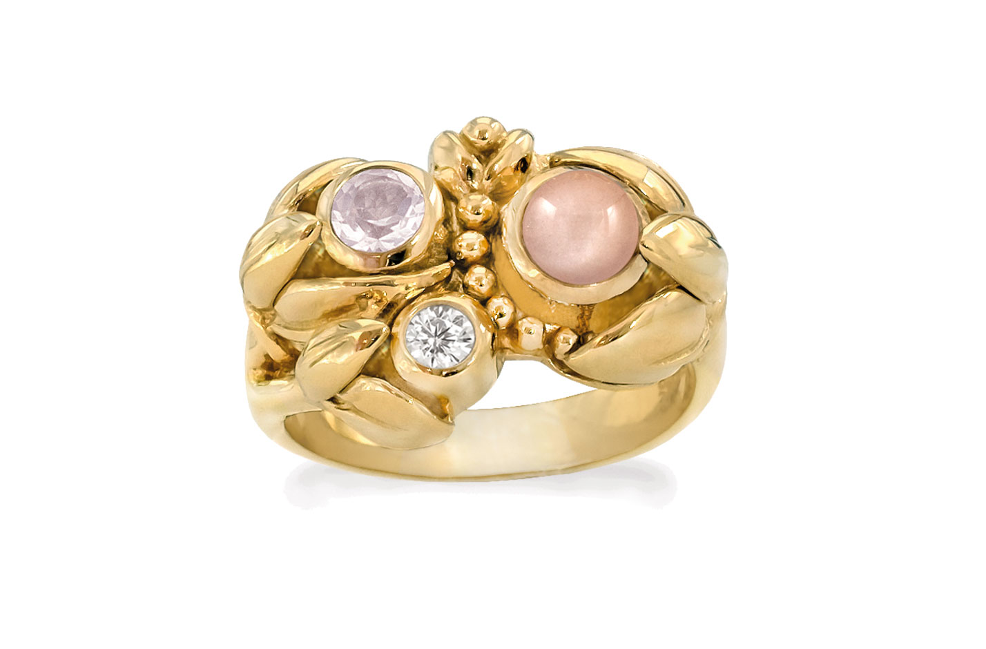 Forgyldt ring - Water Lily | Månesten | Rosenkvarts